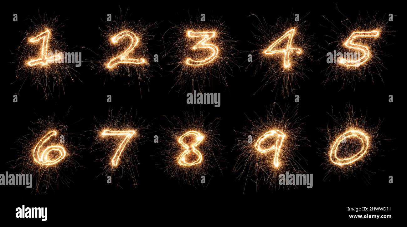 golden bright sparkler number digits font complete set collection 0 to ...