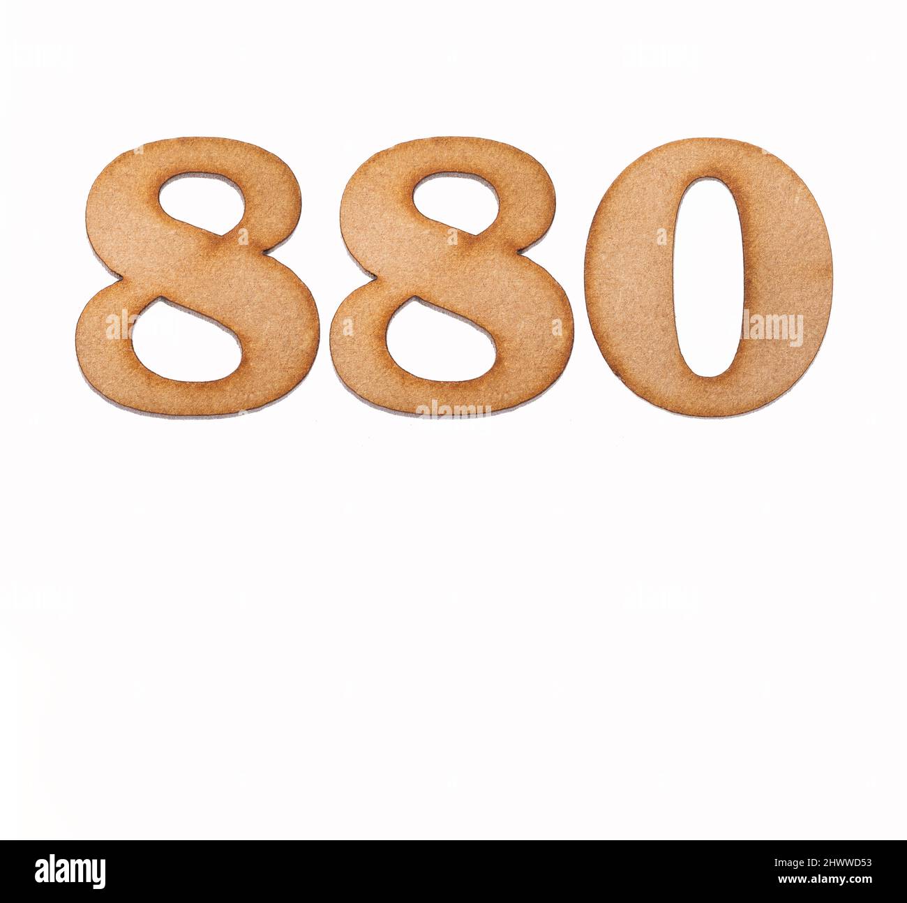 Number 880 - Piece of wood isolated on white background Stock Photo - Alamy