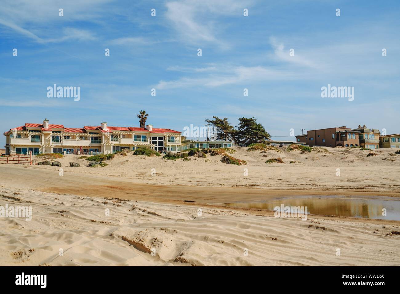 Oceano, California, USA - February 27, 2022. Wide sandy beach and ...