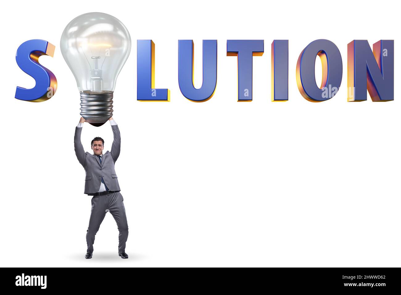 Concept of soluton with the businessman and lightbulb Stock Photo - Alamy