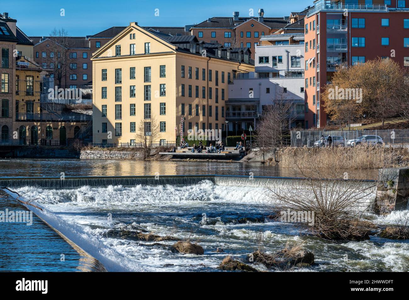 Motala river and the old industrial landscape in Norrkoping during ...