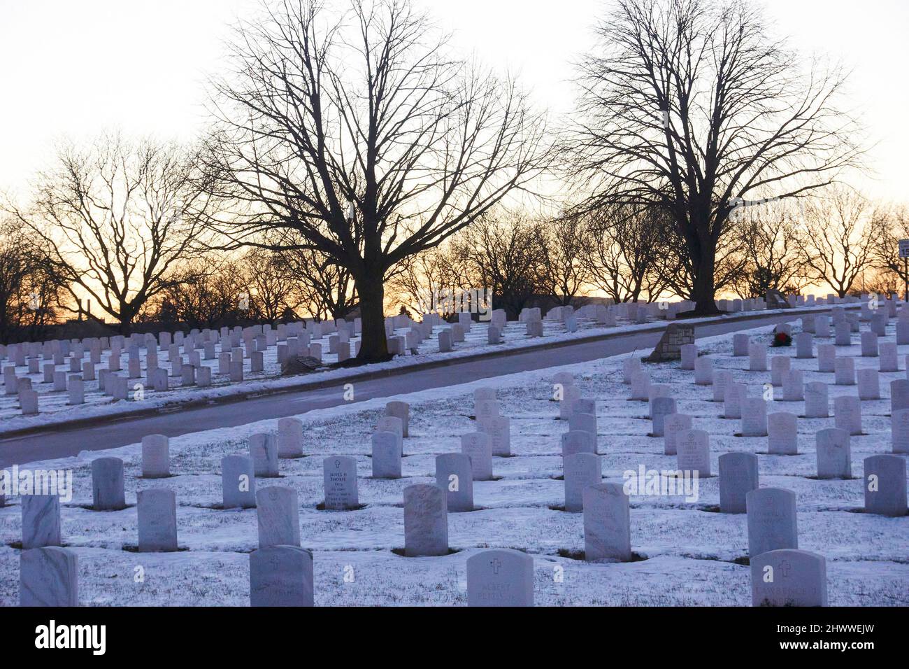 Wood National Cemetery in winter, Milwaukee, Wisconsin Stock Photo - Alamy