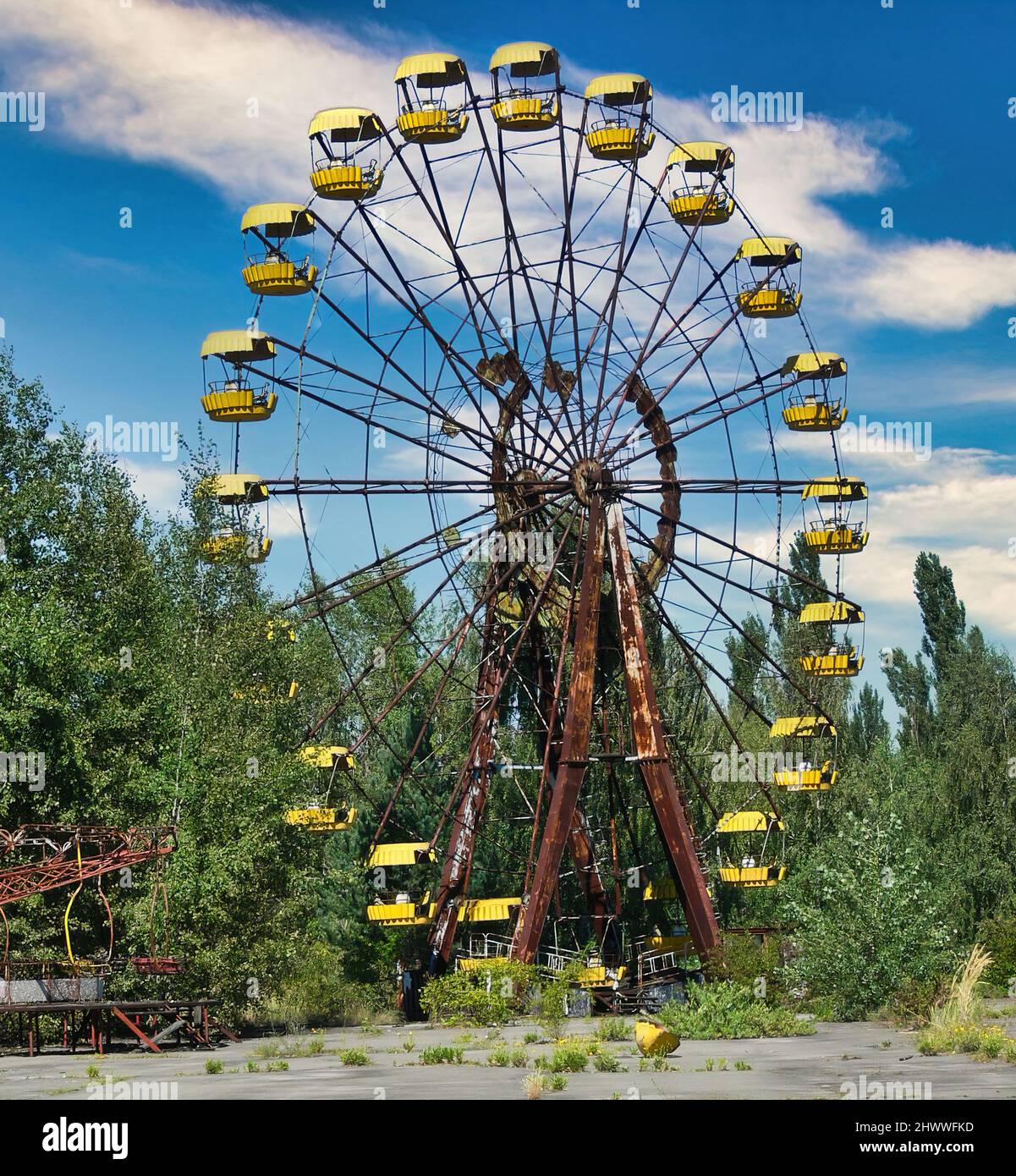 Abandoned Ferris wheel in Pripyat amusement park, where the famous ...