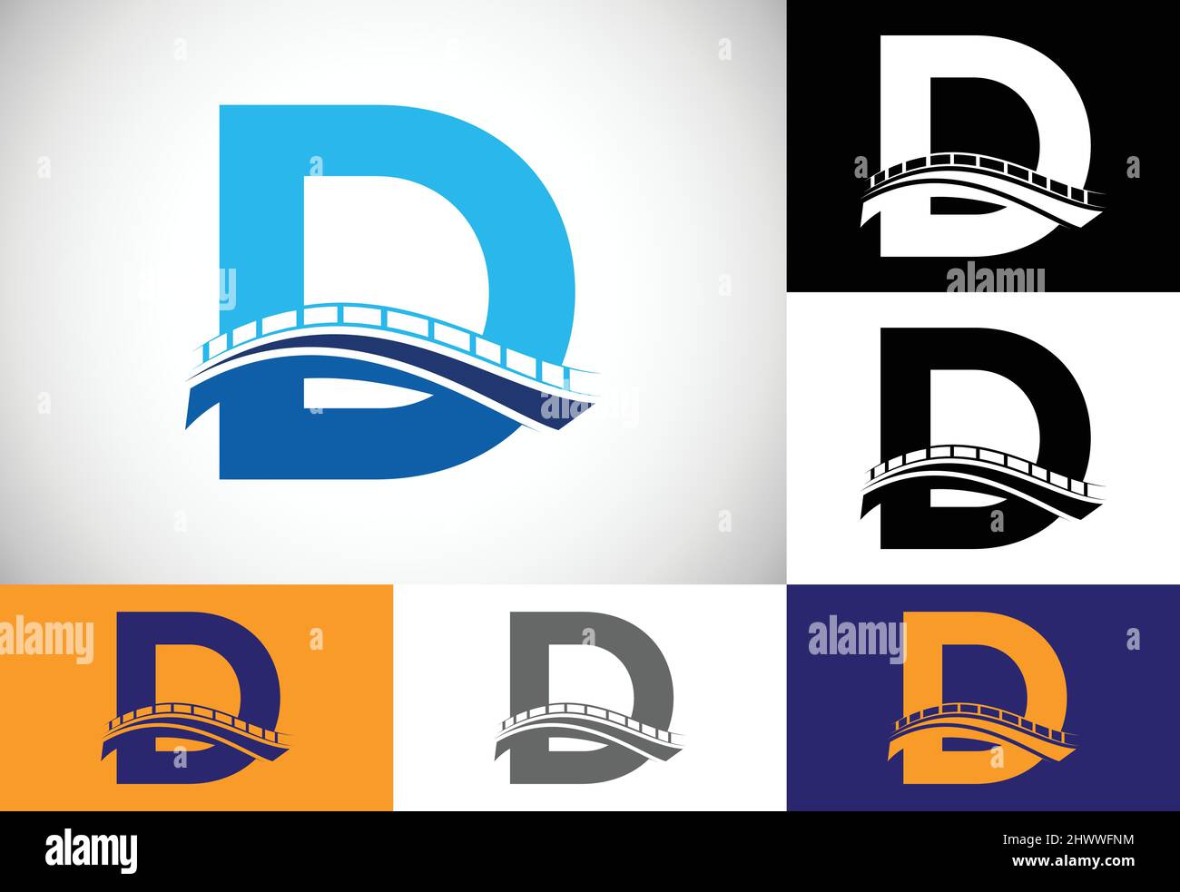 Initial D monogram letter alphabet with bridge sign. Abstract bridge ...