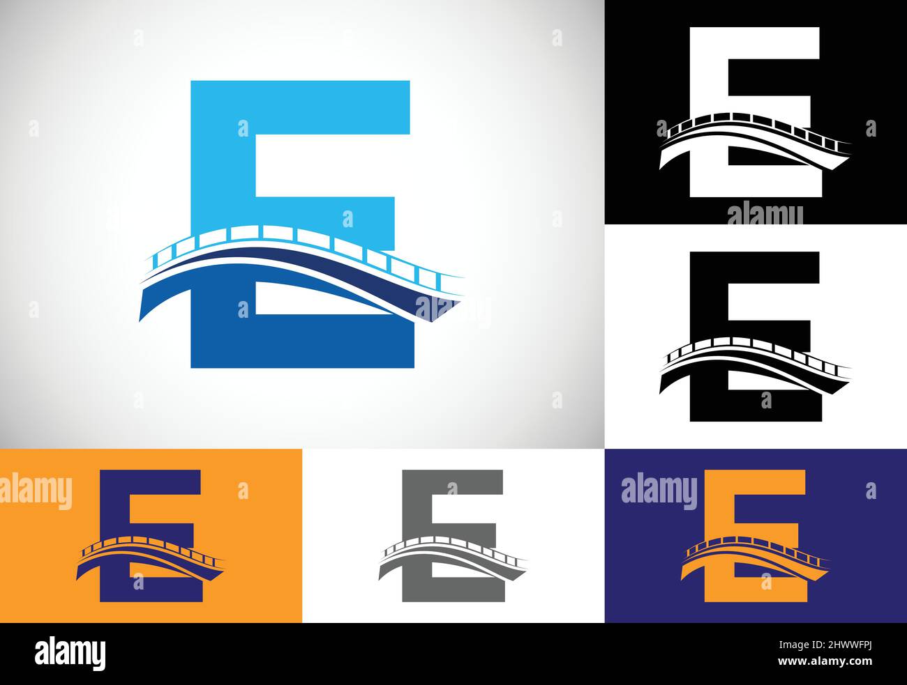 Initial E monogram letter alphabet with bridge sign. Abstract bridge ...