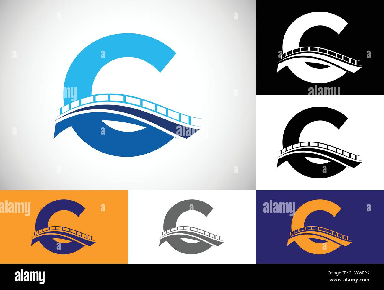 Initial C monogram letter alphabet with bridge sign. Abstract bridge ...