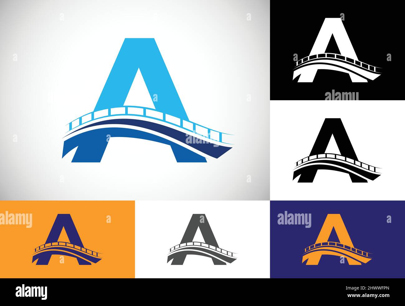 Initial A monogram letter alphabet with bridge sign. Abstract bridge ...