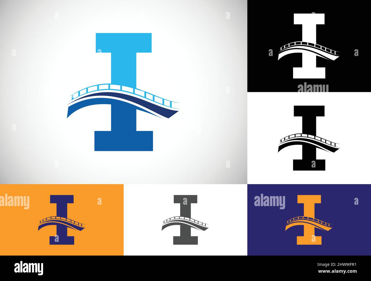 Initial I monogram letter alphabet with bridge sign. Abstract bridge ...