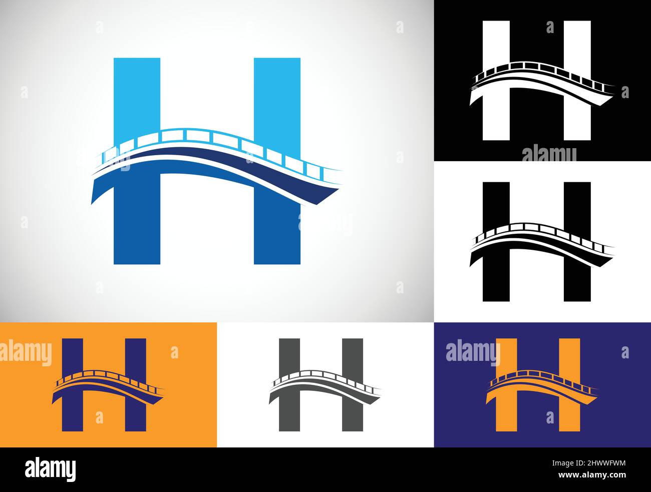 Initial H monogram letter alphabet with bridge sign. Abstract bridge ...