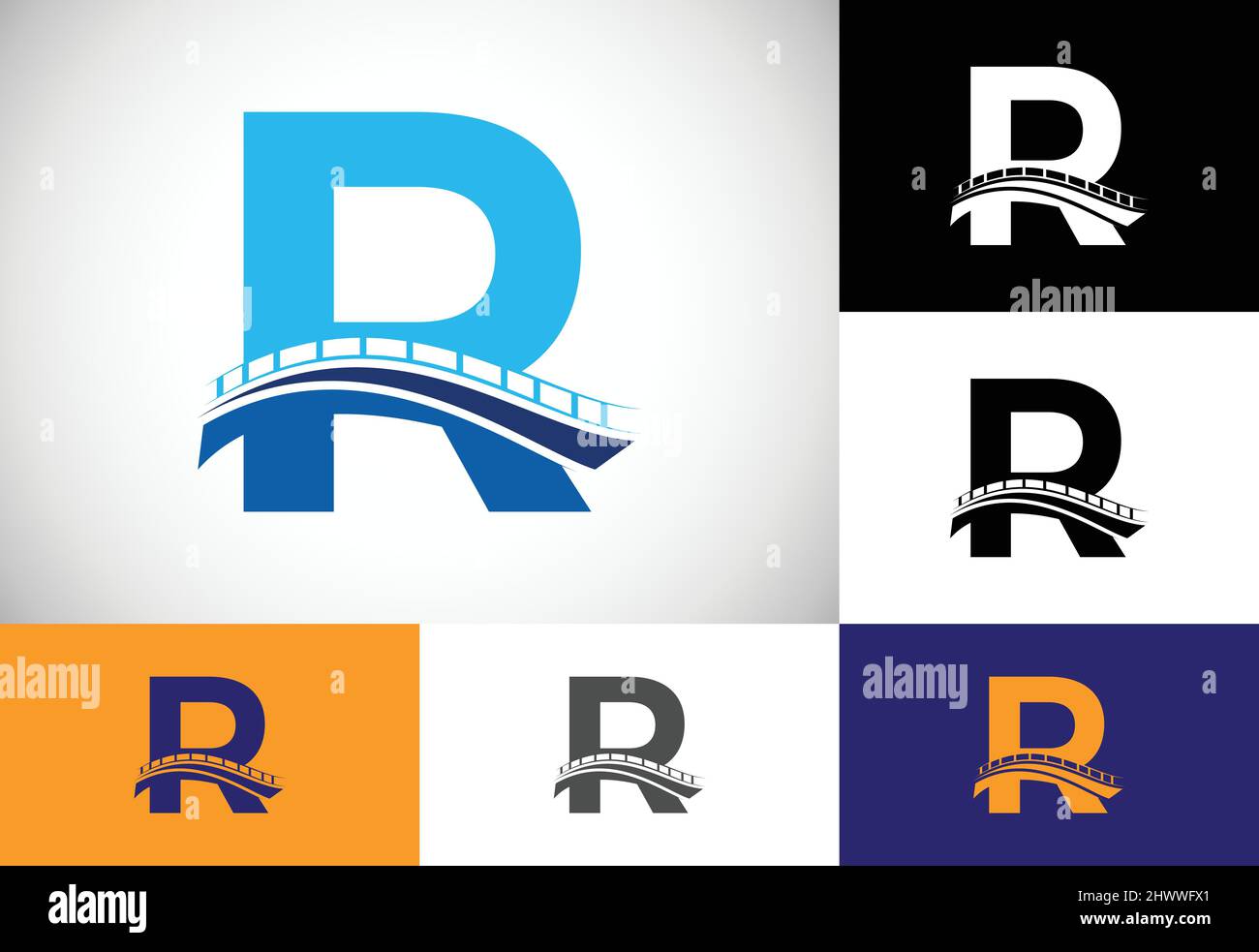 Initial R monogram letter alphabet with bridge sign. Abstract bridge ...