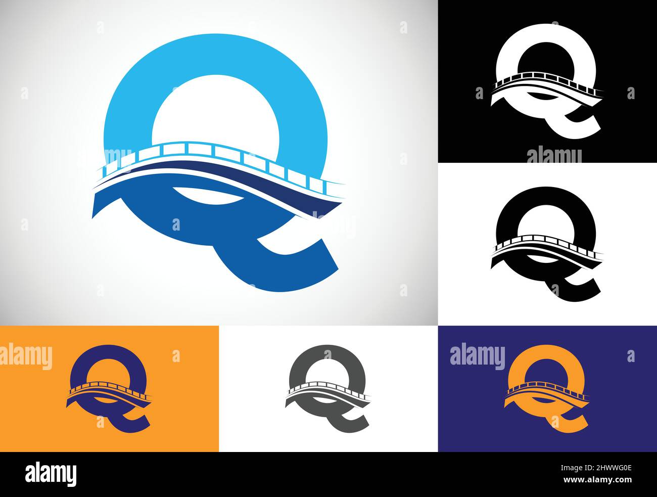 Initial Q monogram letter alphabet with bridge sign. Abstract bridge ...