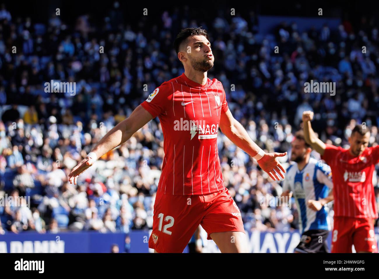 BARCELONA - FEB 20: Rafa Mir celebrates after scoring a goal at the La Liga match between RCD ...