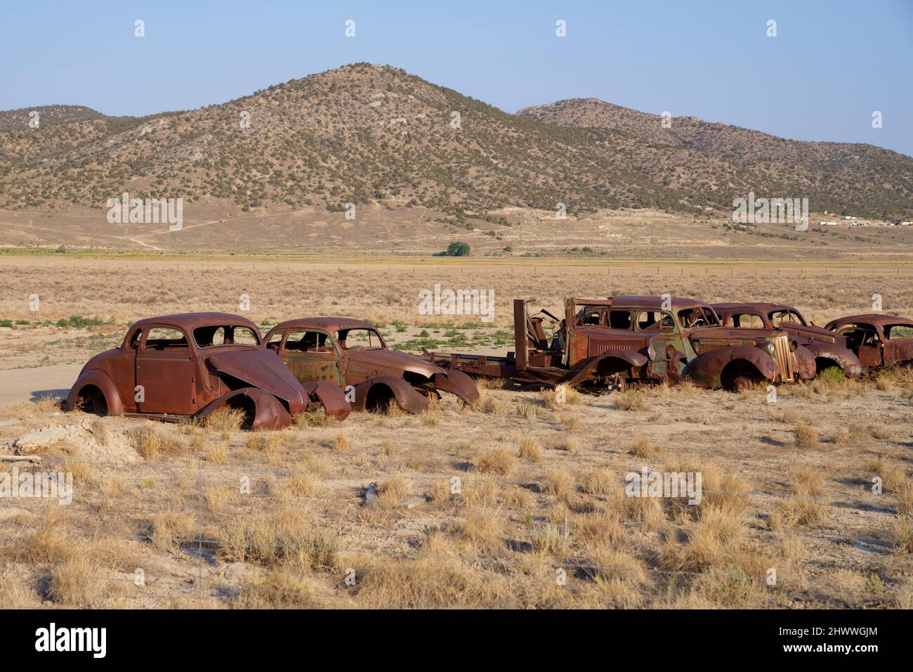 Old rusted cars in the desert area Stock Photo - Alamy