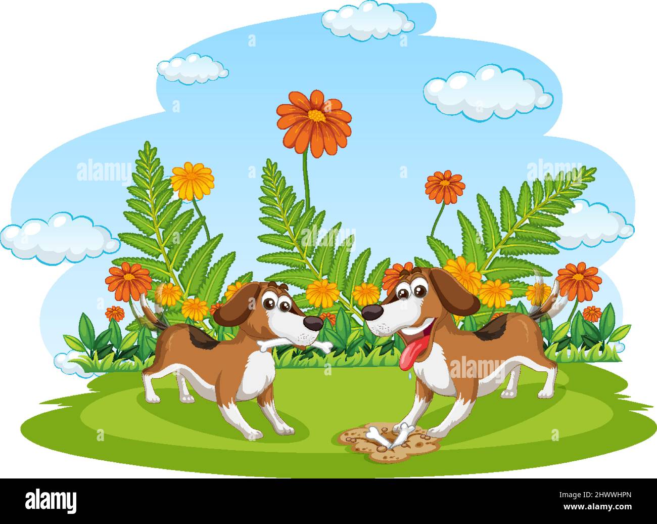 Two dogs in the garden Stock Vector Images - Alamy