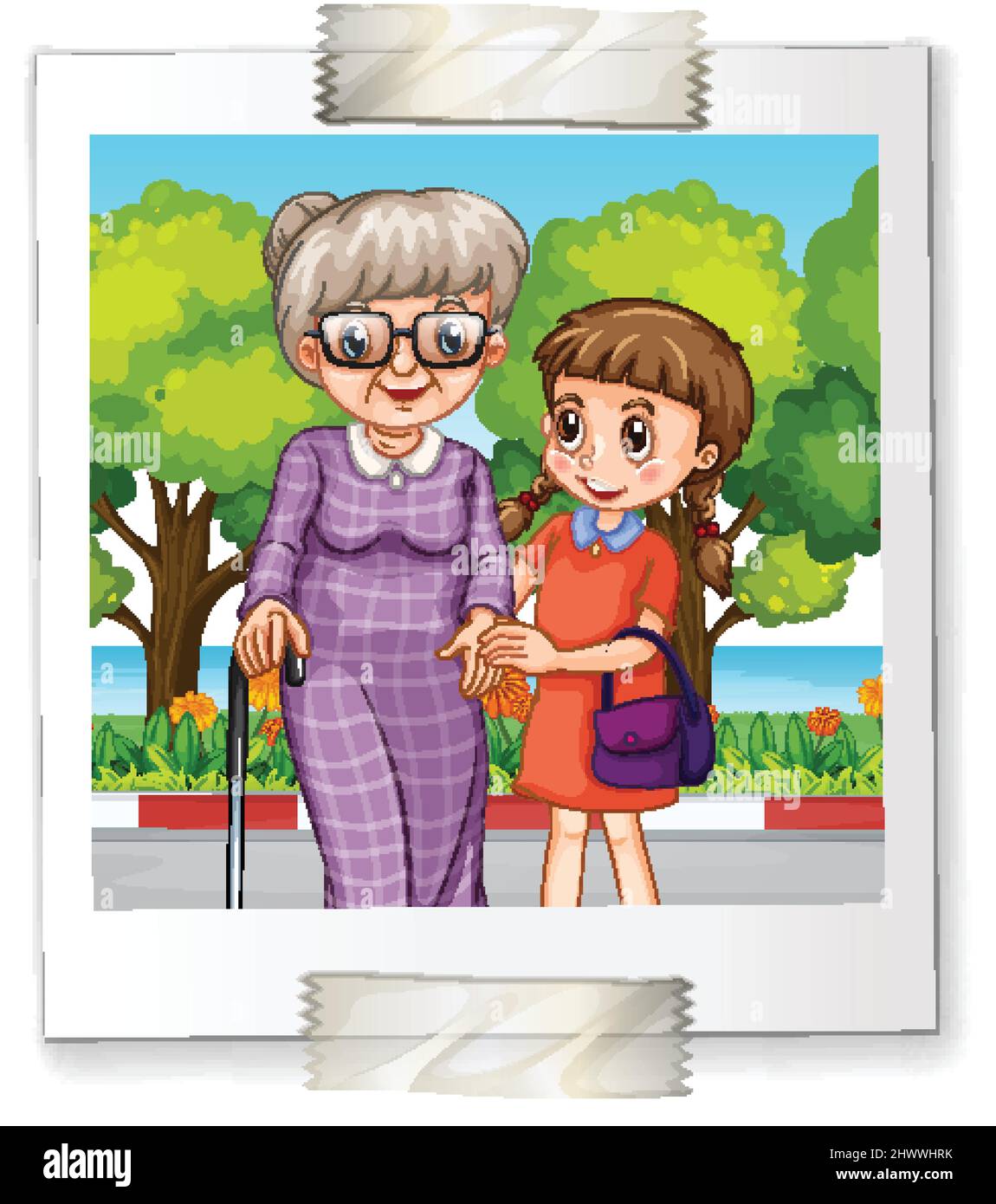 A photo of granny and her niece on white backgound illustration Stock ...