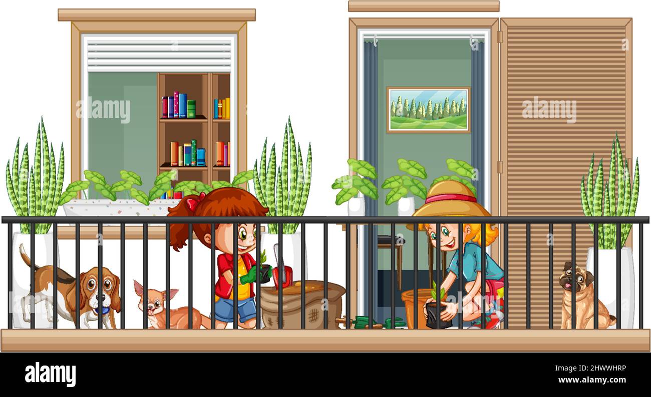 Balcony scene with cartoon characters illustration Stock Vector Image ...