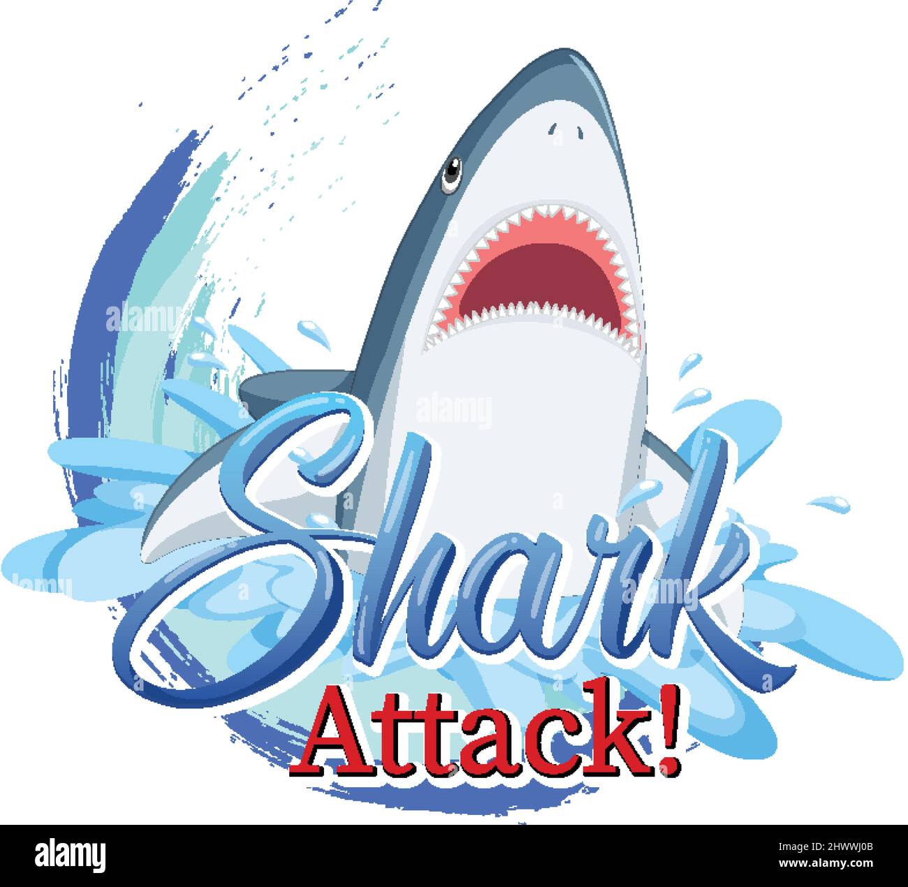 A Marine logo with big blue shark and Shark attack text illustration ...