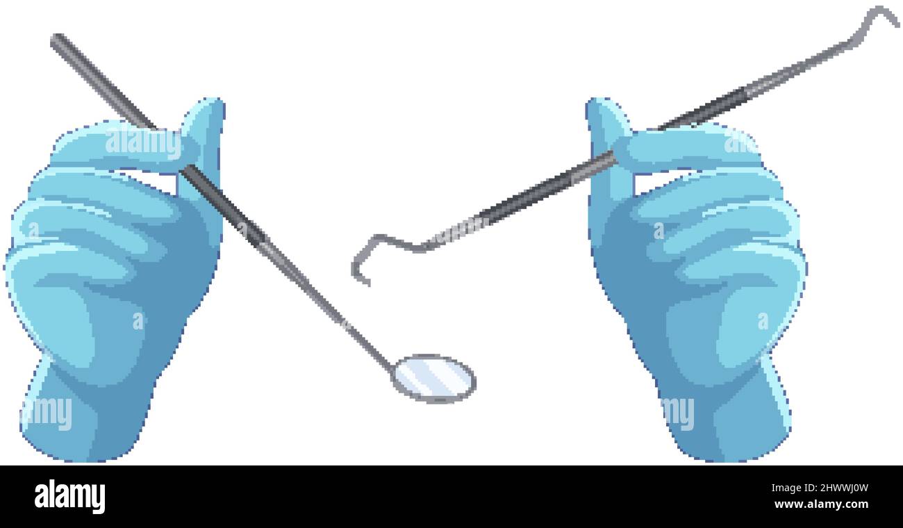 Dentist hand holding dental examination kit on white background ...