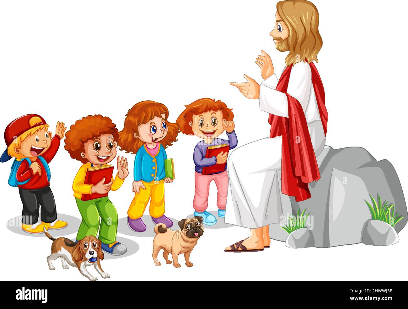Jesus and children on white background illustration Stock Vector Image ...
