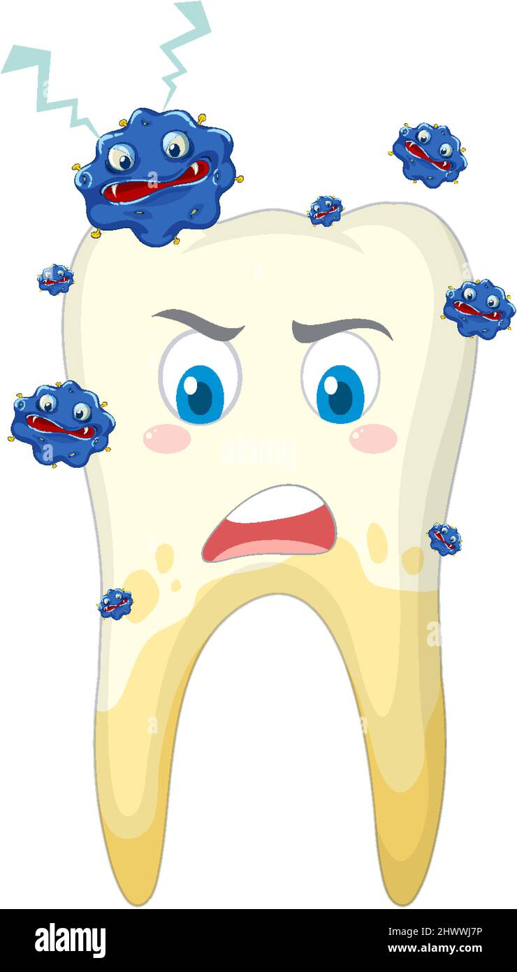 Yellow teeth and bacteria on white background illustration Stock Vector ...