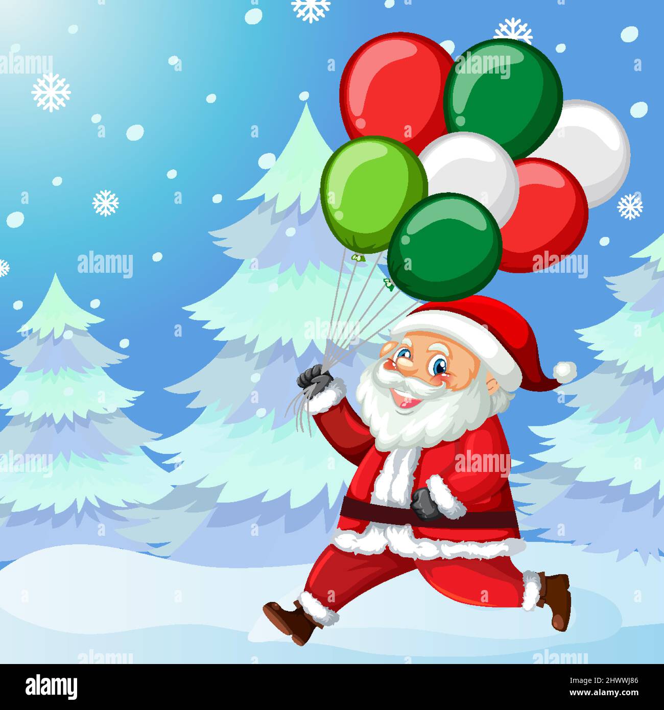 Christmas poster design with Santa Claus holding balloons illustration ...