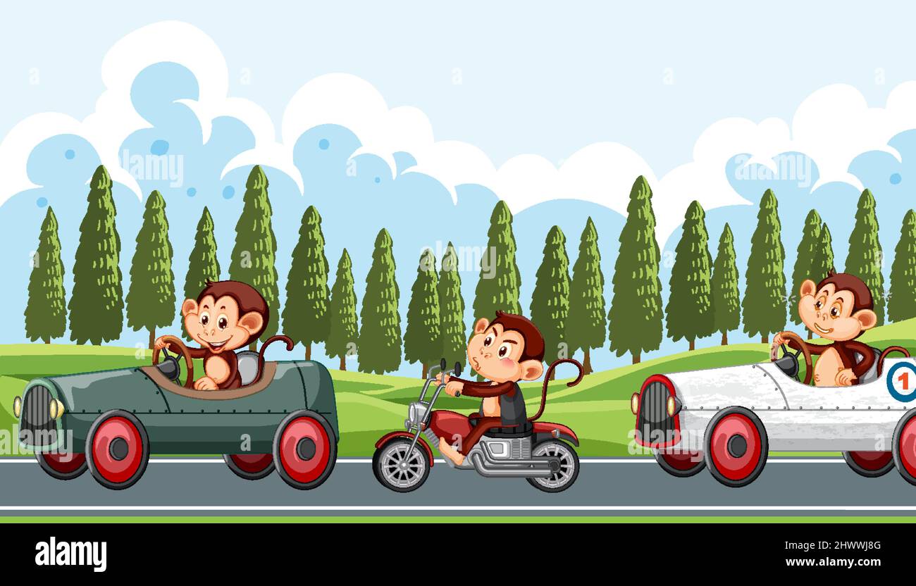Cartoon race car driver monkey hi-res stock photography and images - Alamy