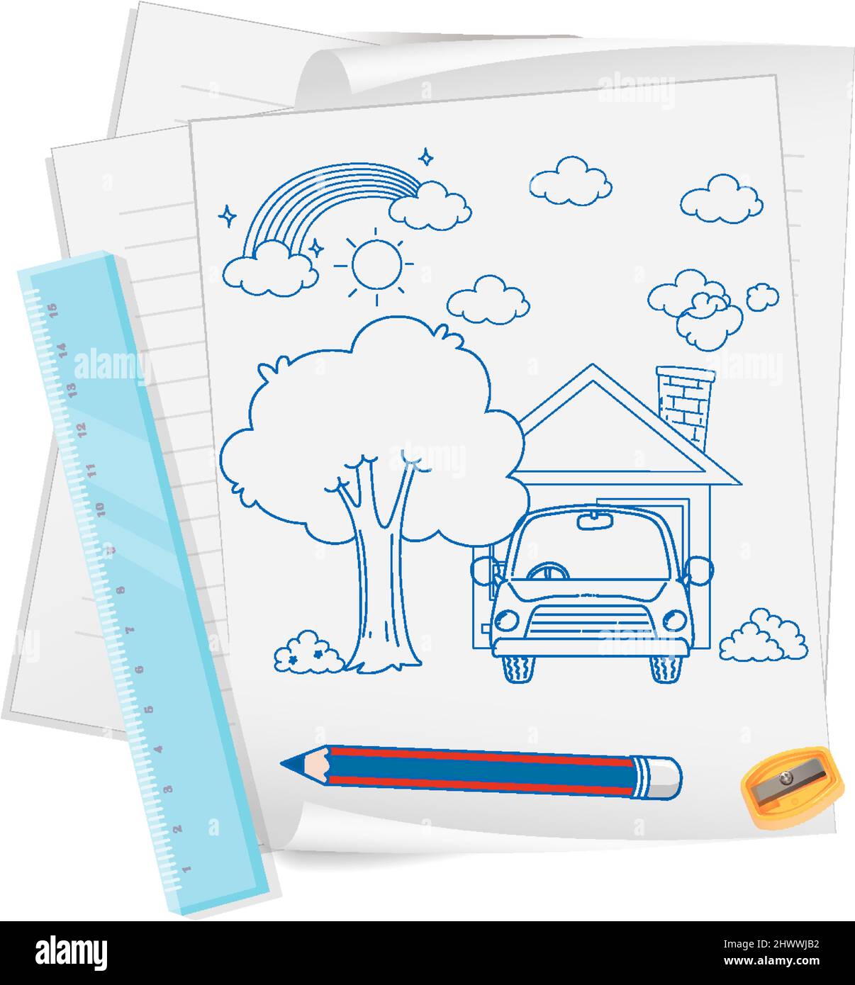 A paper with a doodle sketch design and pencil illustration Stock ...