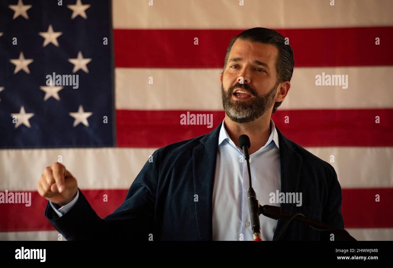Cumming, Georgia, USA. 7th Mar, 2022. Donald Trump Jr. campaigns for ...