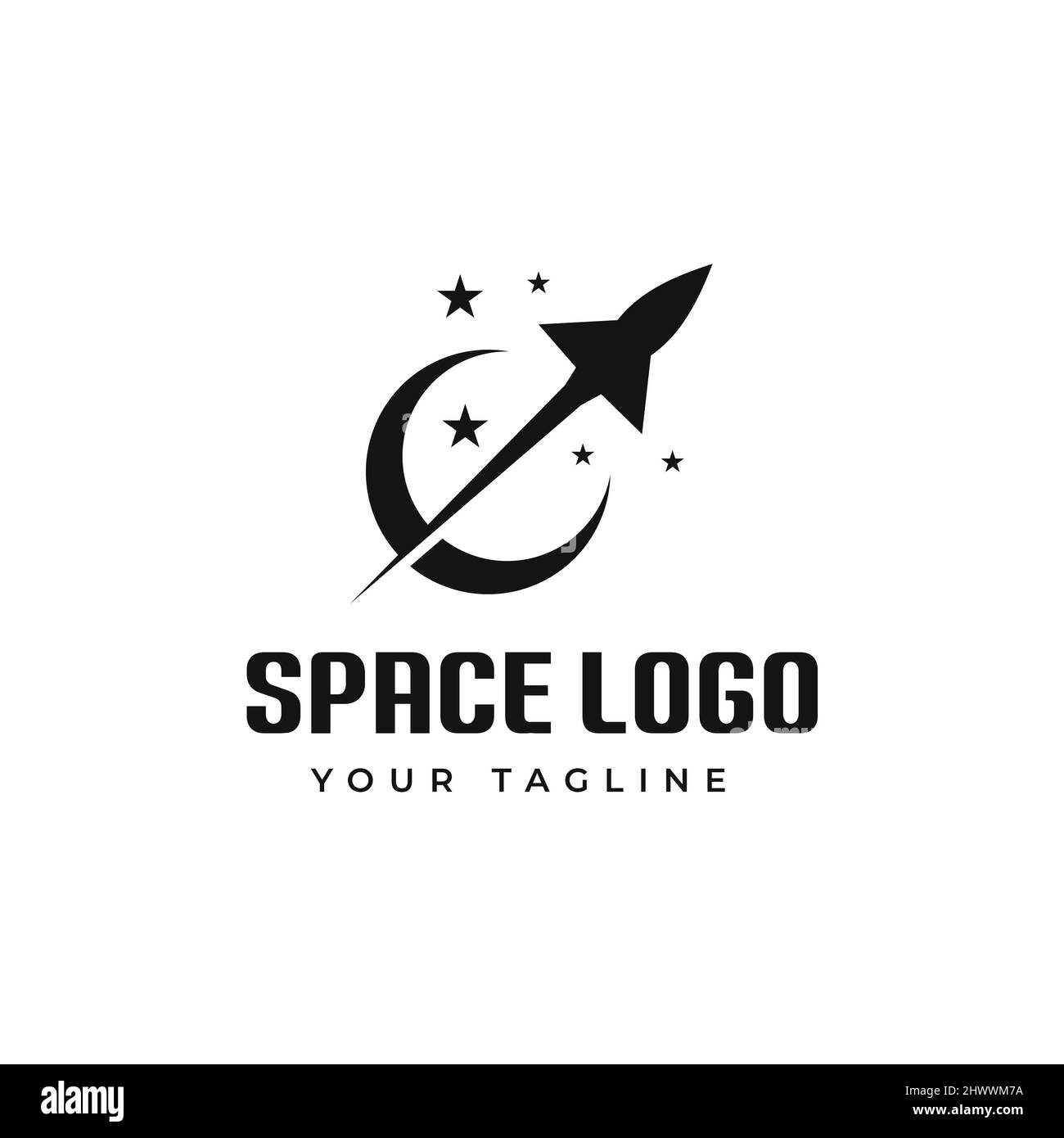 Abstract vector logo shot of the moon of a planet with orbit in outer ...