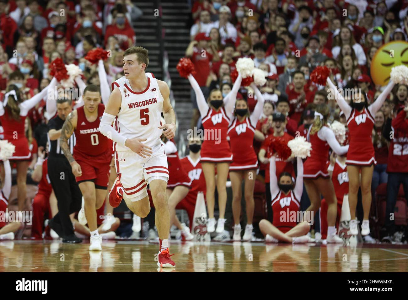 March 6, 20, 2022: Wisconsin Badgers forward Tyler Wahl (5) runs up the ...