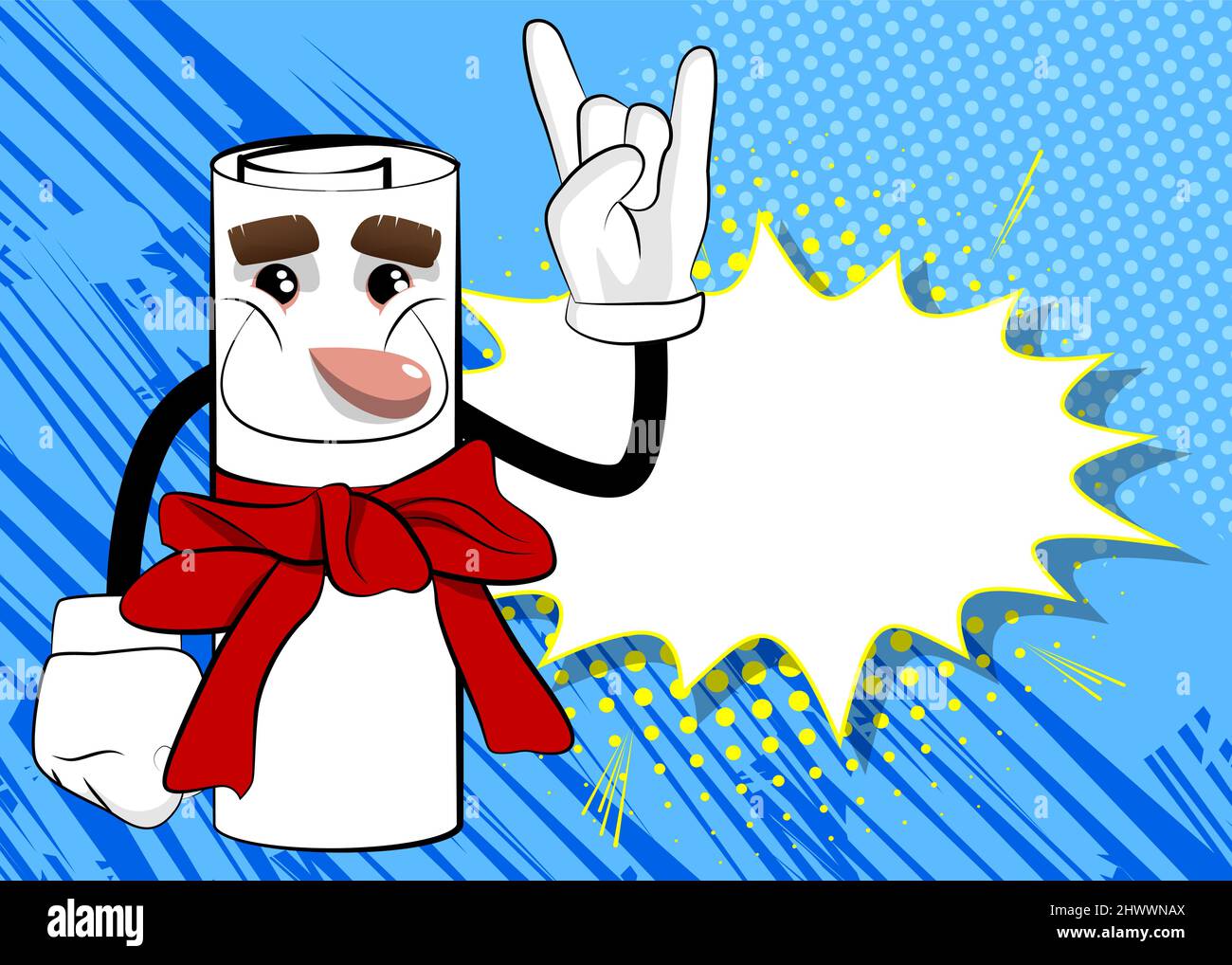 Rolled paper with red ribbon as a diploma with hands in rocker pose ...