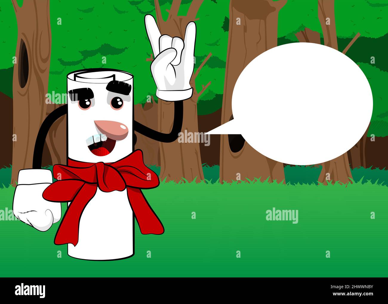 Rolled paper with red ribbon as a diploma with hands in rocker pose ...