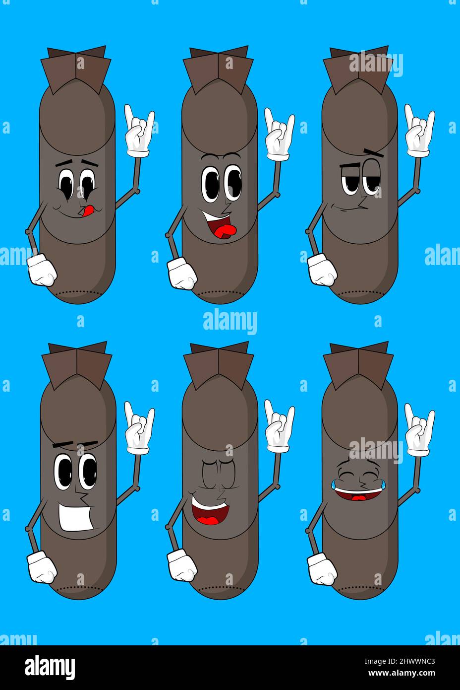Bomb with hands in rocker pose. Missile, explosive as funny cartoon ...