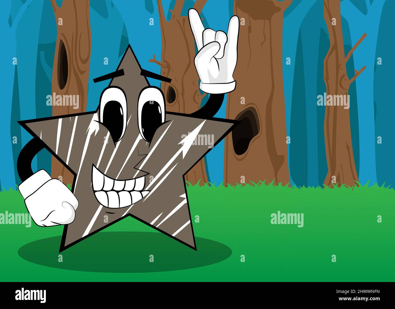Star with hands in rocker pose. Funny and cute cartoon character, with ...