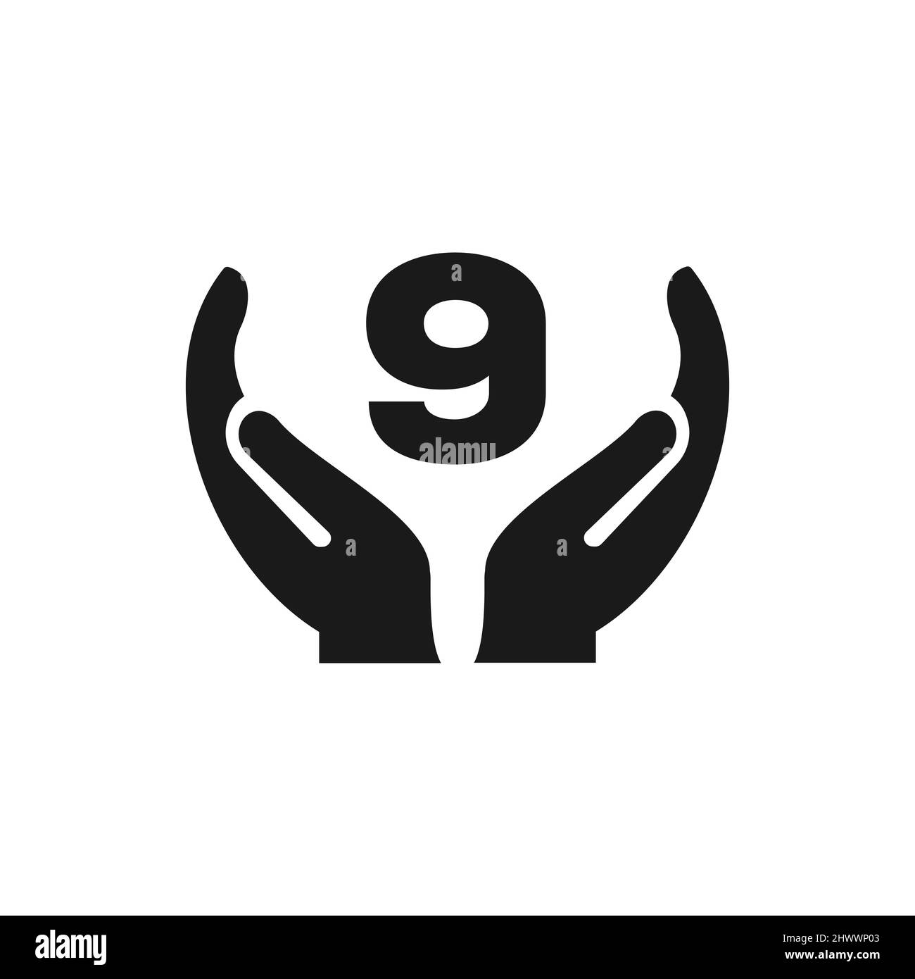 Letter 9 Giving Hand Logo Design. Hand Logo Design On Letter 9 Vector ...