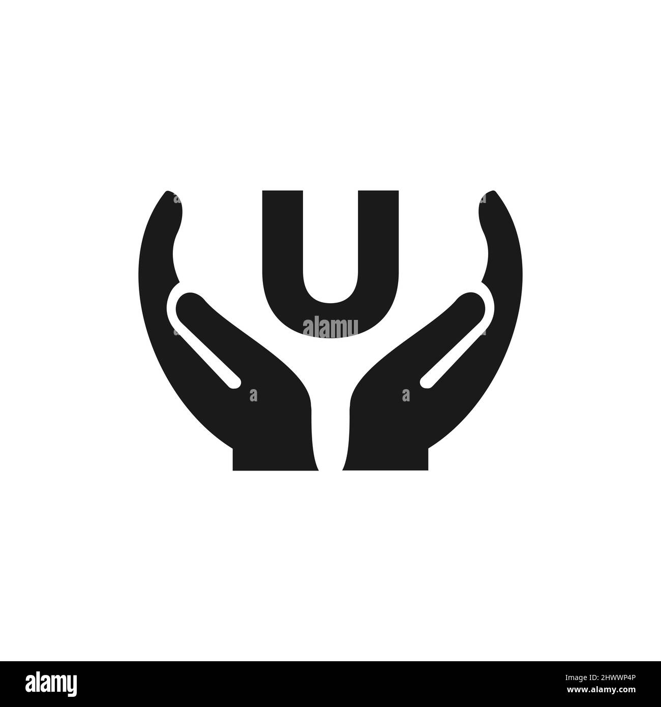 Letter U Giving Hand Logo Design. Hand Logo Design On Letter U Vector ...