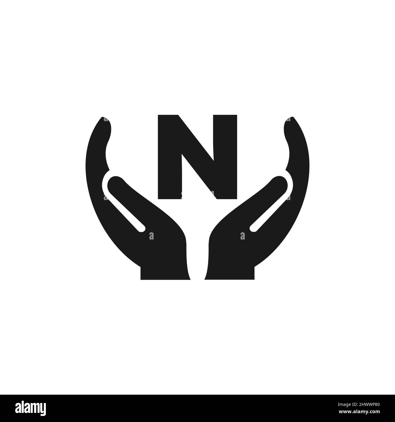 Letter N Giving Hand Logo Design. Hand Logo Design On Letter N Vector ...