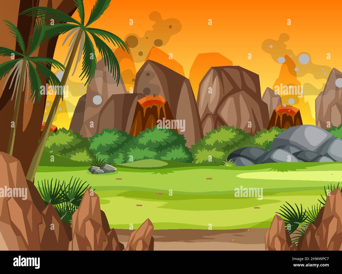 Scene with volcano eruptions illustration Stock Vector Image & Art - Alamy