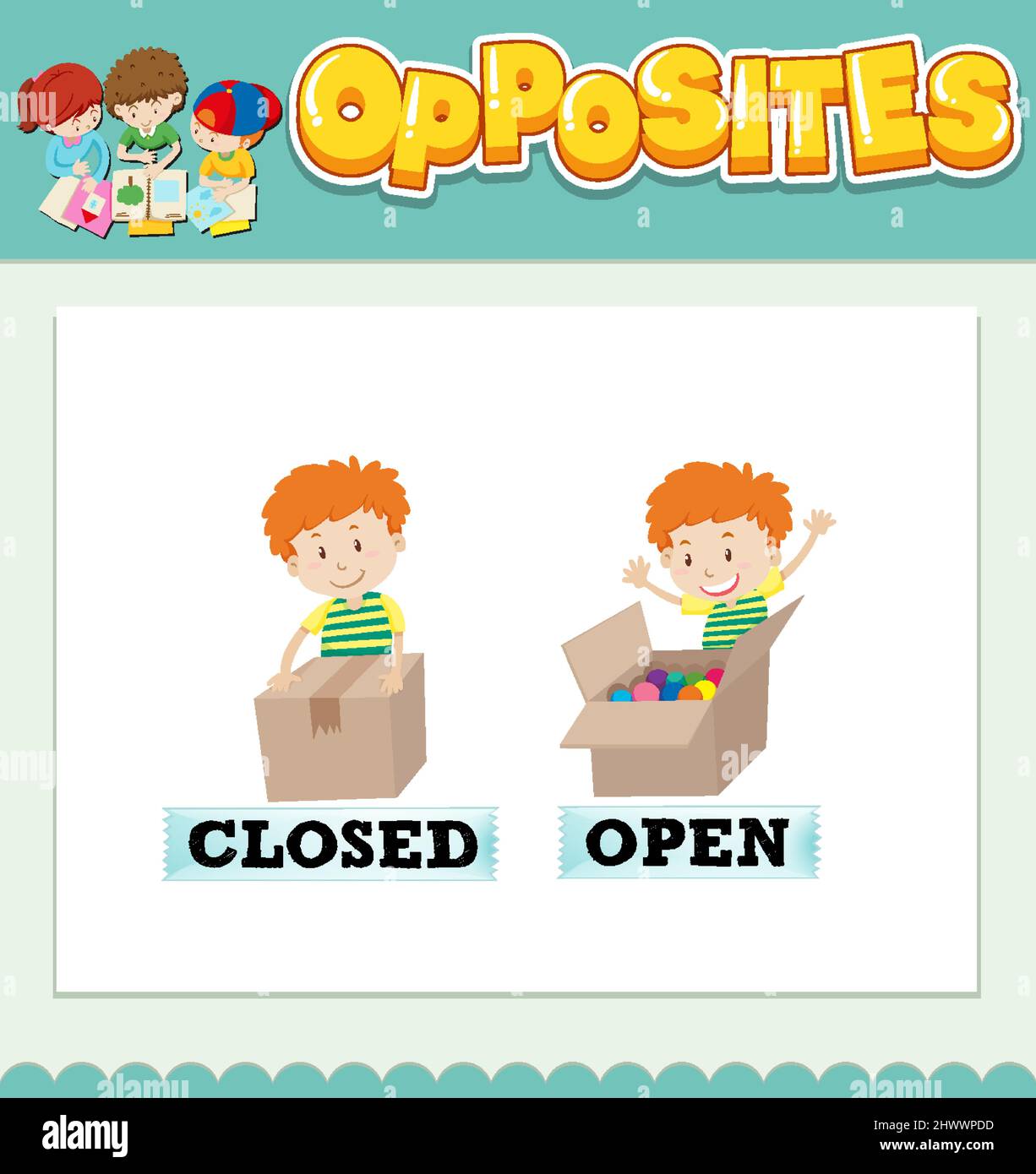 Opposite words for closed and open illustration Stock Vector Image ...