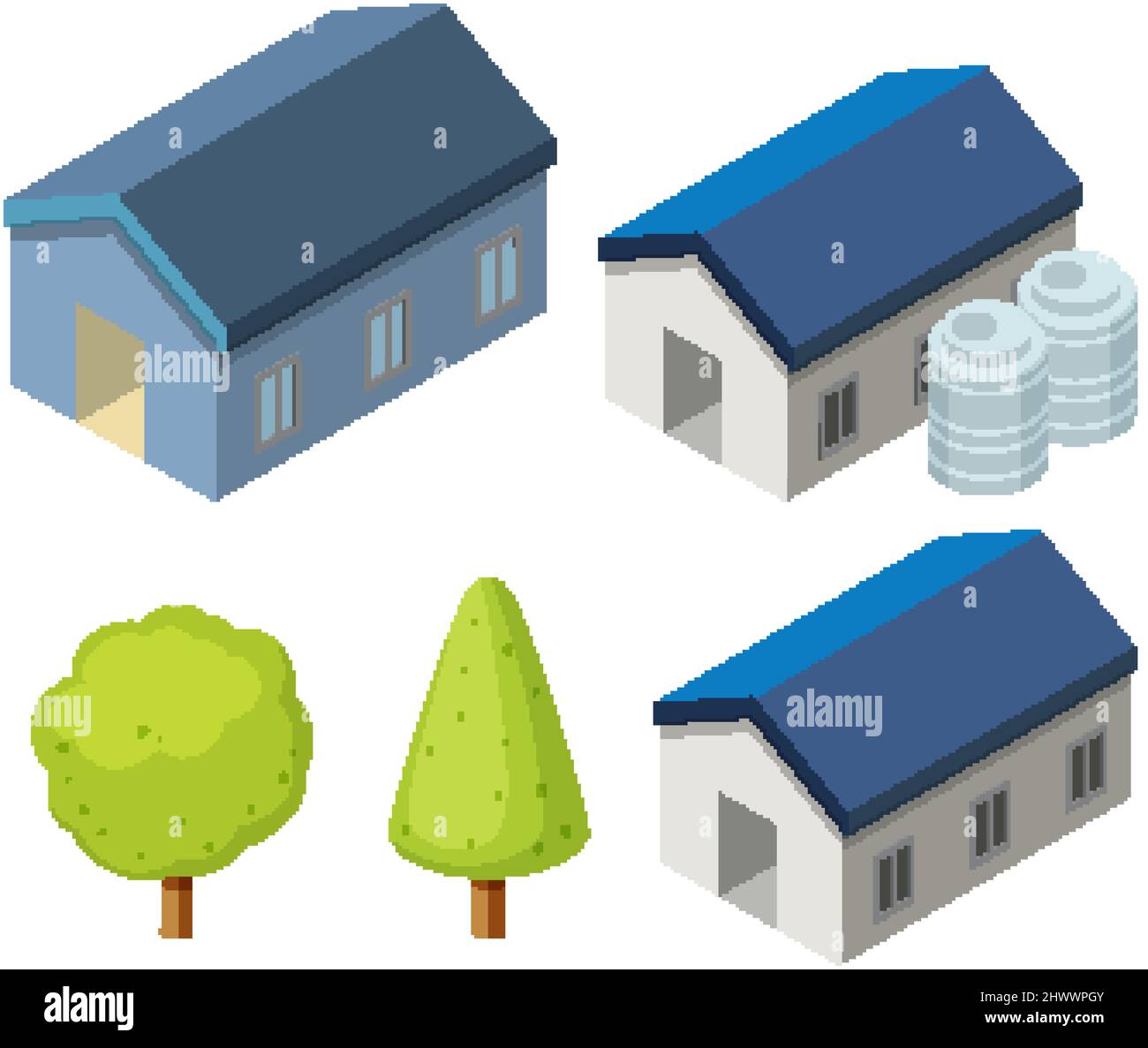 Isometric industrial building on white background illustration Stock ...