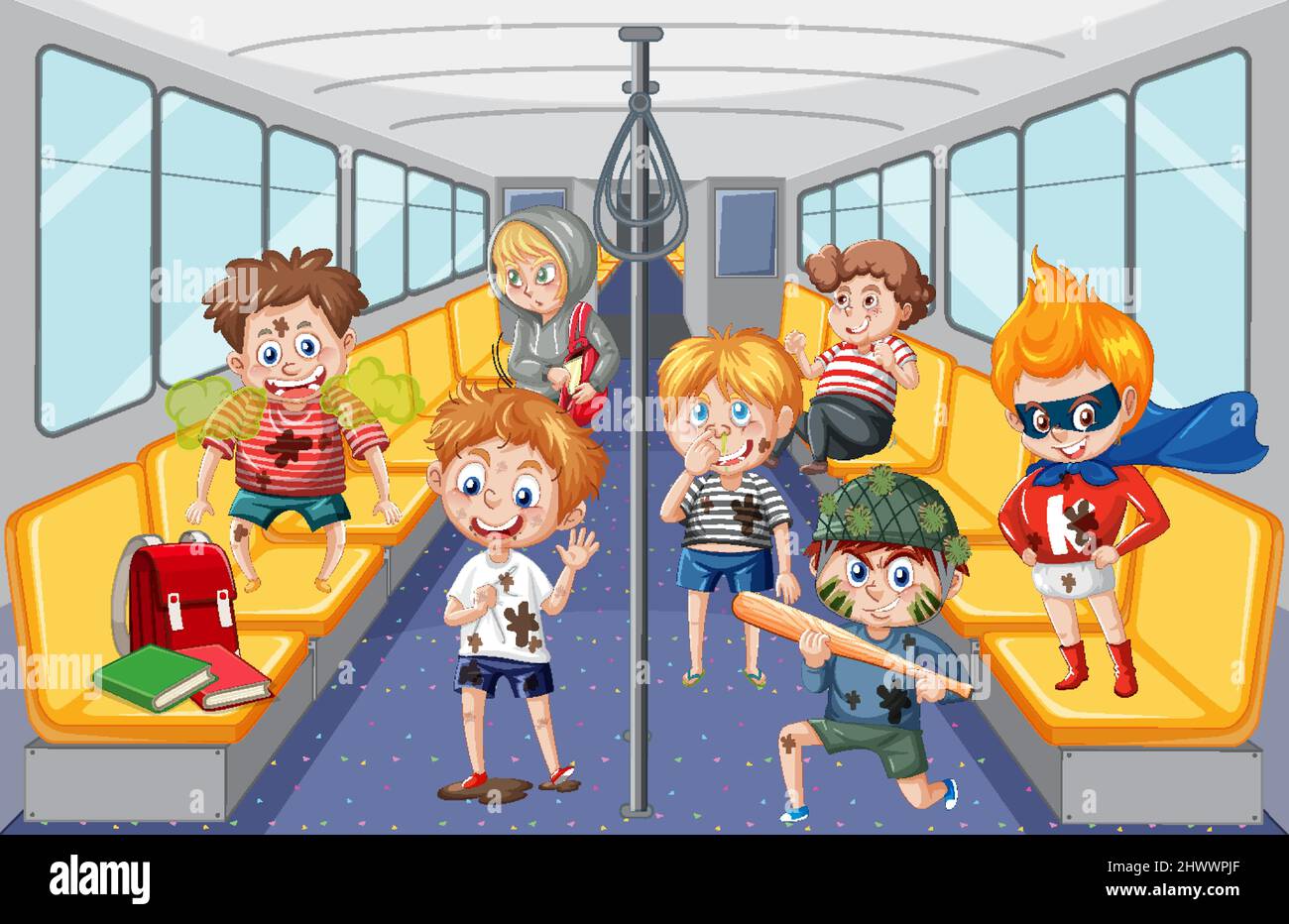 Scene with many people using public transportation illustration Stock ...