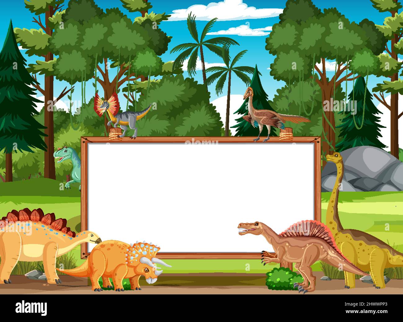 Banner template design with dinosaurs illustration Stock Vector Image ...