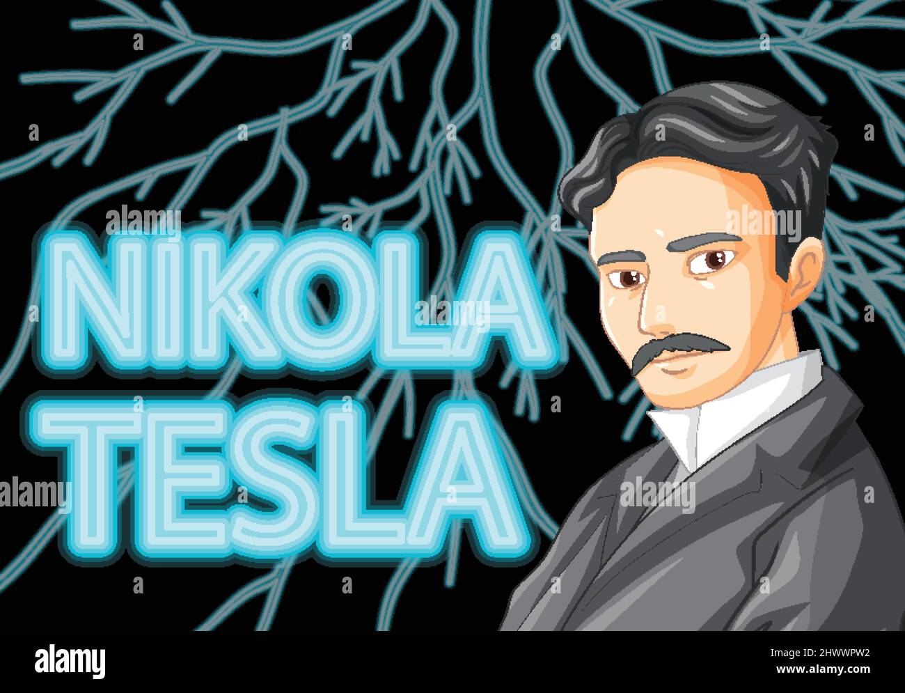 Portrait of Nikola Tesla in cartoon style illustration Stock Vector ...