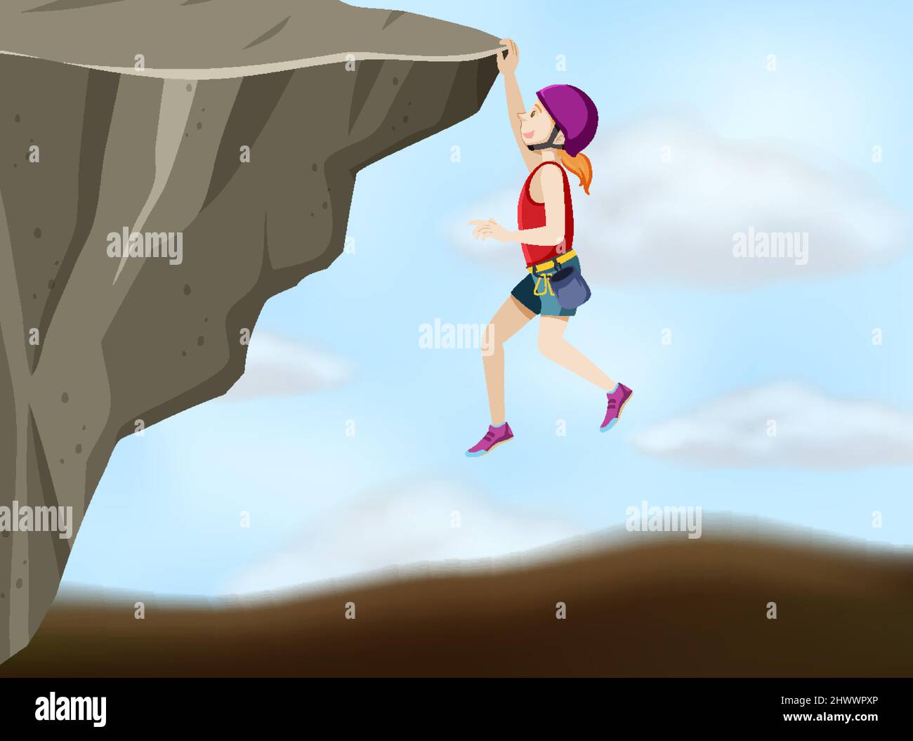 Rock climbing scene with woman on the cliff illustration Stock Vector ...