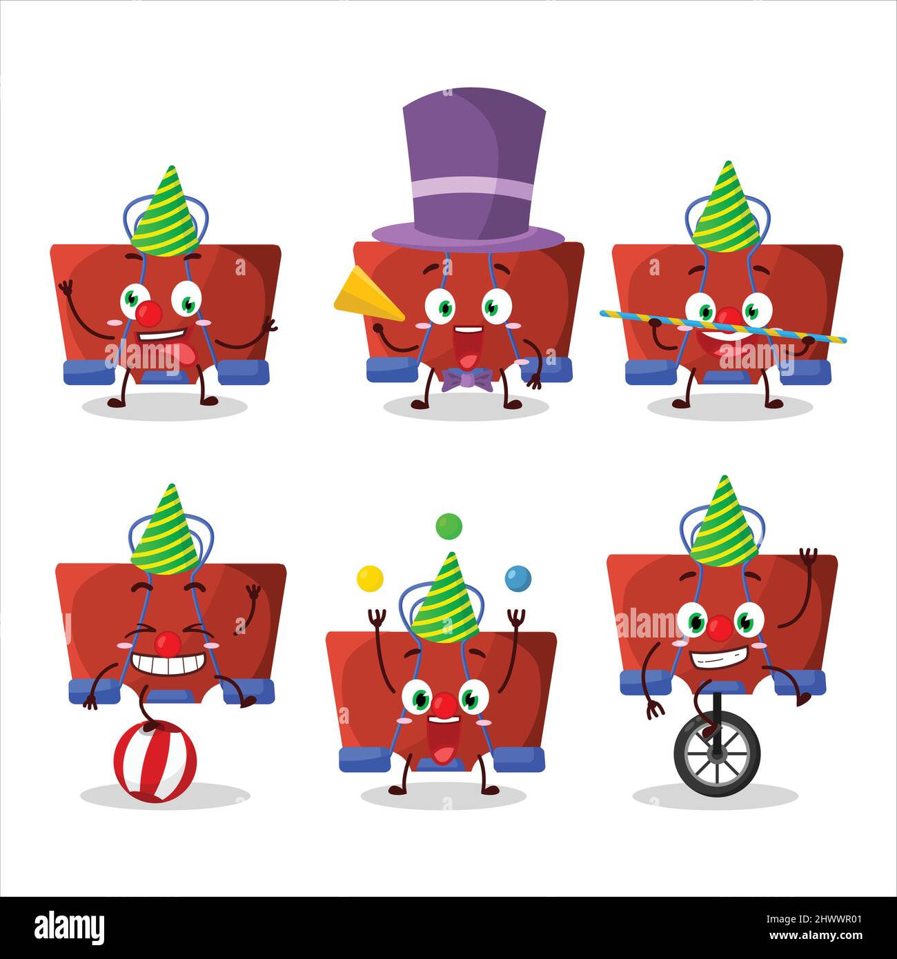 Cartoon character of red binder clip with various circus shows. Vector ...