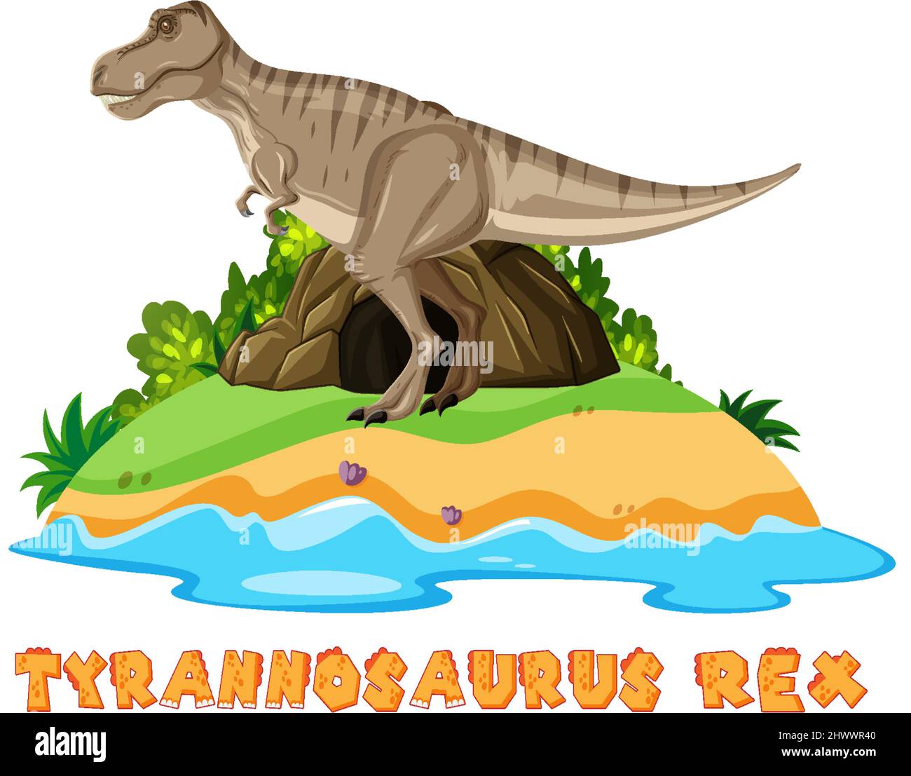 Wordcard design for tyrannosaurus rex on island illustration Stock ...