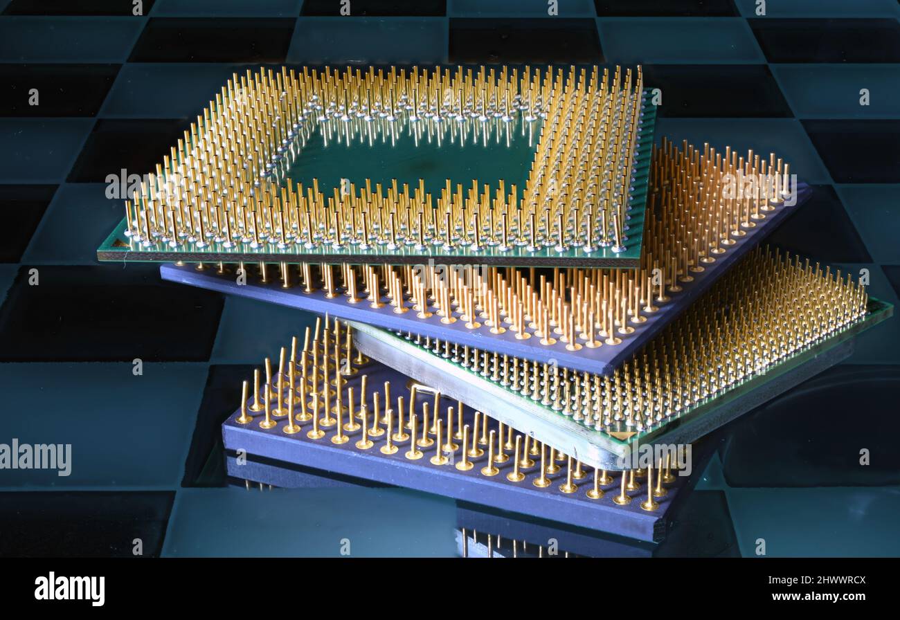 4 Generations of vintage CPU's in a close up stack Stock Photo - Alamy