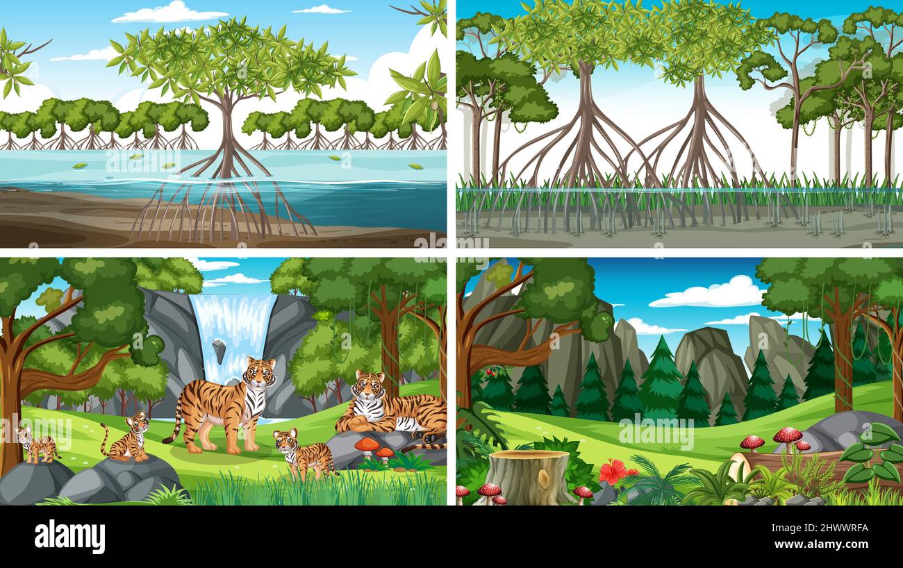 Scene with wild animals in the forest illustration Stock Vector Image ...