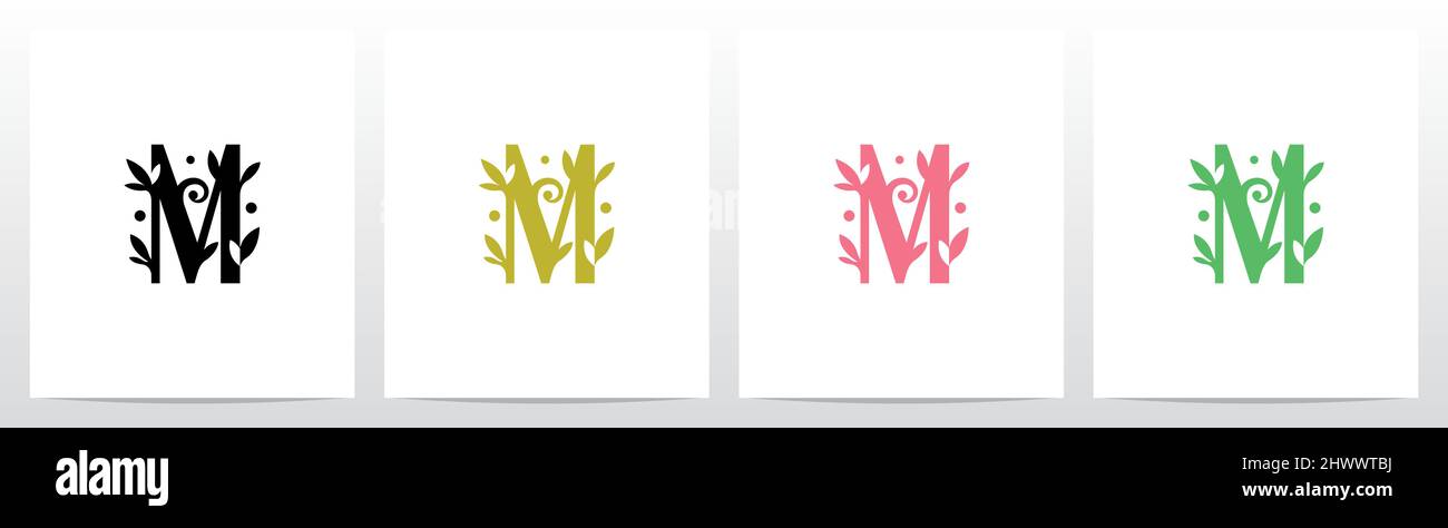 Leaves Sprout Dots On Letter Logo Design M Stock Vector Image & Art - Alamy