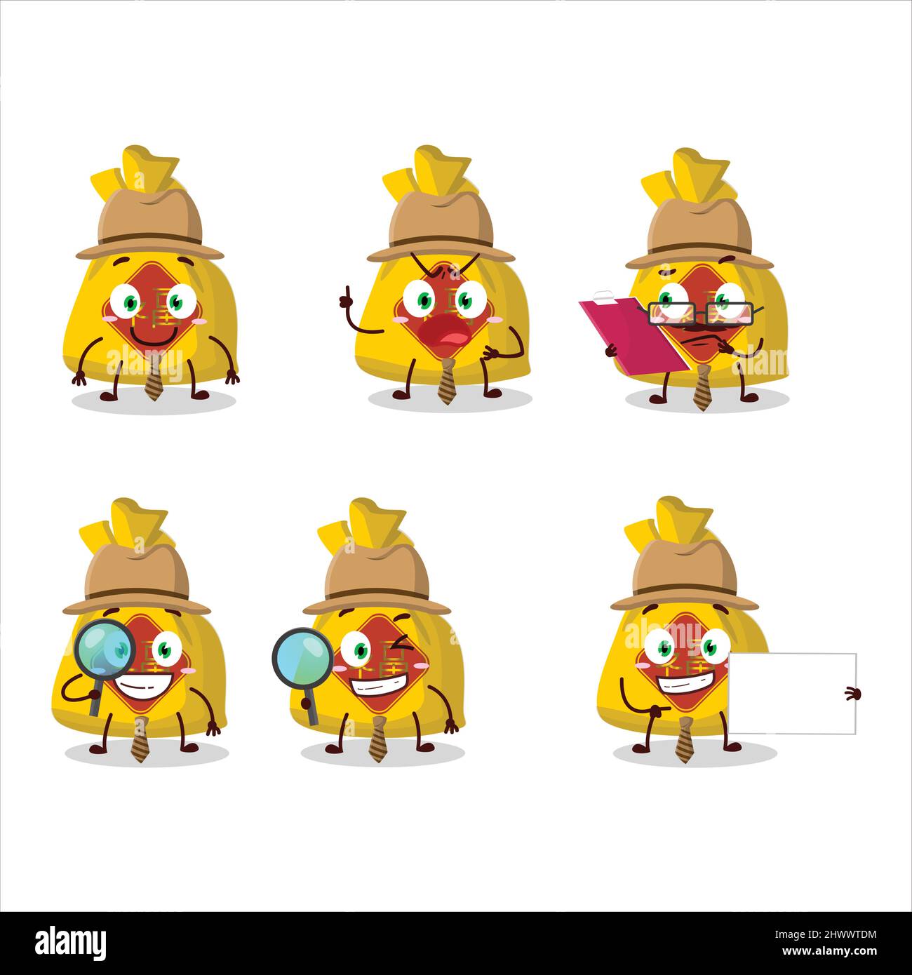 Detective yellow bag chinese cute cartoon character holding magnifying ...